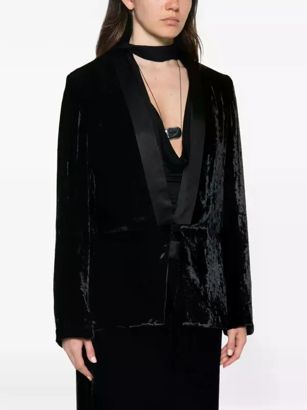 FORTE_FORTE Crushed-velvet Satin-lapel Blazer