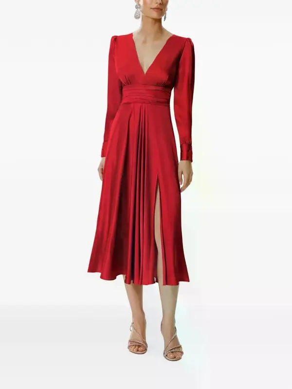 FRAMBOISE Satin-finish Side-slit Midi Dress - Red