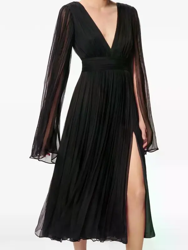 FRAMBOISE Pleated Silk Midi Dress