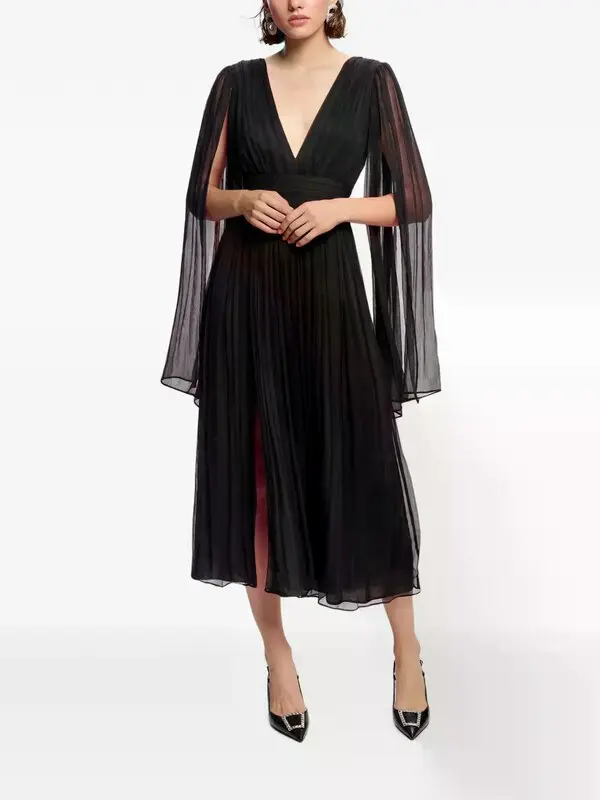 FRAMBOISE Pleated Silk Midi Dress - Black