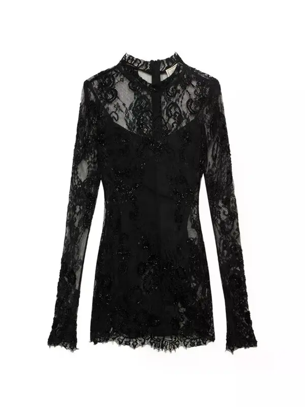 Blumarine Embroidered Lace-overlay Midi Dress - Black