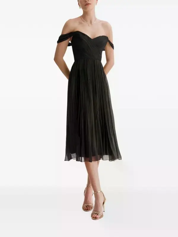 FRAMBOISE Canneline Off-shoulder Pleated Midi Dress - Black