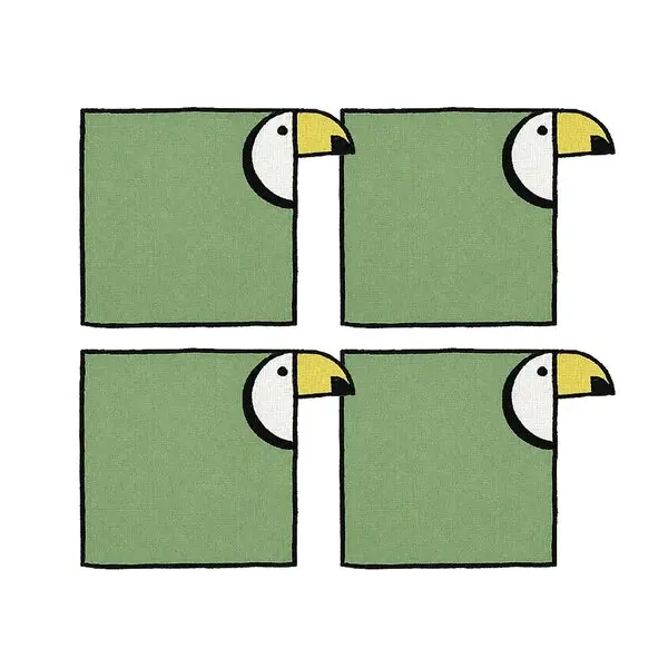 DUGGAN SOCIETY Tucan Cocktail Napkin. Set Of Four - Green