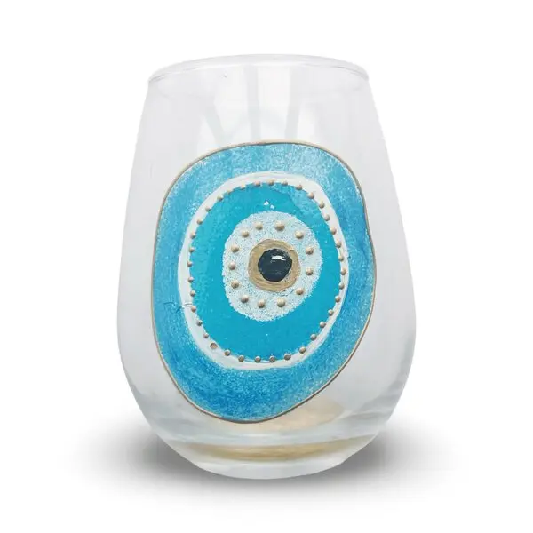 CASA DUNIYA Hand-painted Evil Eye Aliya Water Glasses Set Of Six - Blue