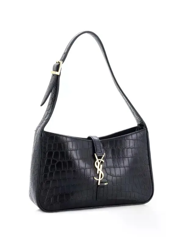 Saint Laurent Le 5 A 7 Crocodile Embossed Leather Small Hobo Bag