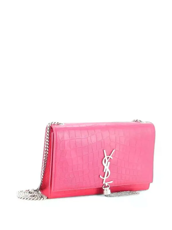 Saint Laurent Classic Monogram Tassel Crocodile Embossed Leather Medium Crossbody Bag