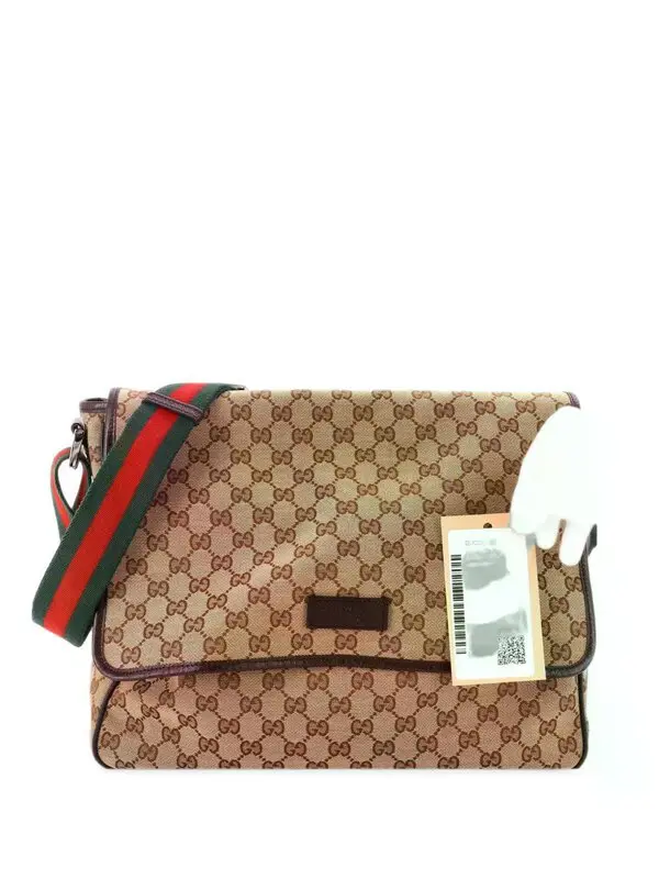 Gucci Web Strap Flap Messenger Gg Canvas Medium Crossbody Bag