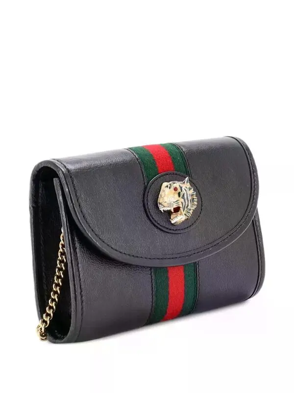 Gucci Rajah Web Chain Shoulder Bag Leather Mini Crossbody Bag - Black