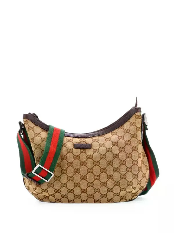 Gucci Saddle Zip Messenger Bag Gg Canvas With Leather Medium Crossbody Bag - Brown