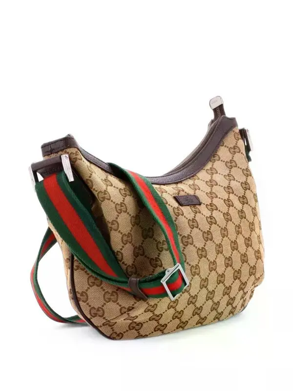 Gucci Saddle Zip Messenger Bag Gg Canvas With Leather Medium Crossbody Bag