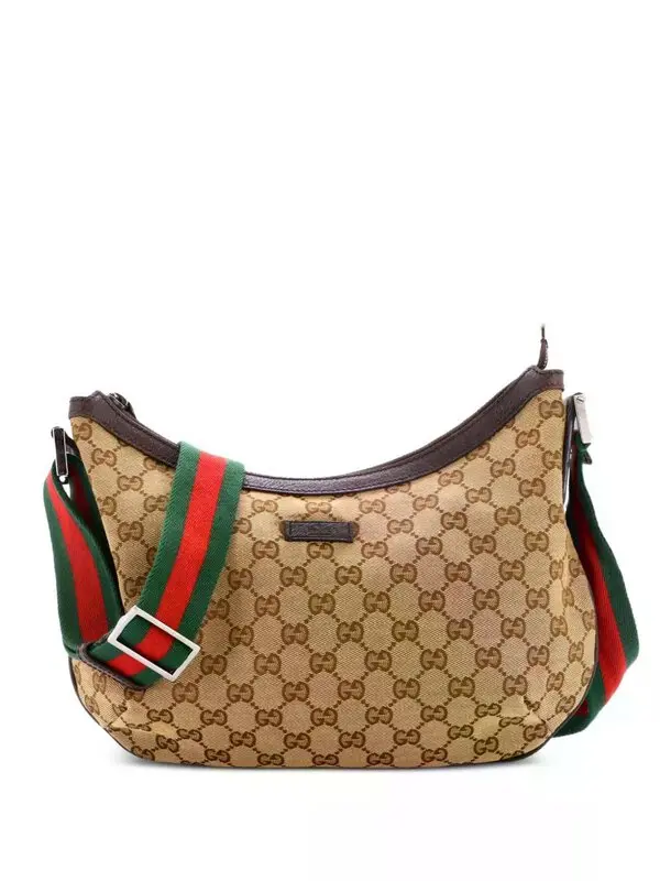Gucci Saddle Zip Messenger Bag Gg Canvas With Leather Medium Crossbody Bag - Brown