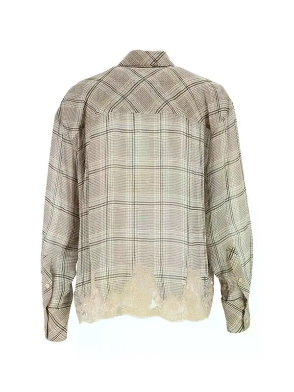 Ermanno Scervino Lace-trimmed Prince Of Wales Check Shirt - Neutrals