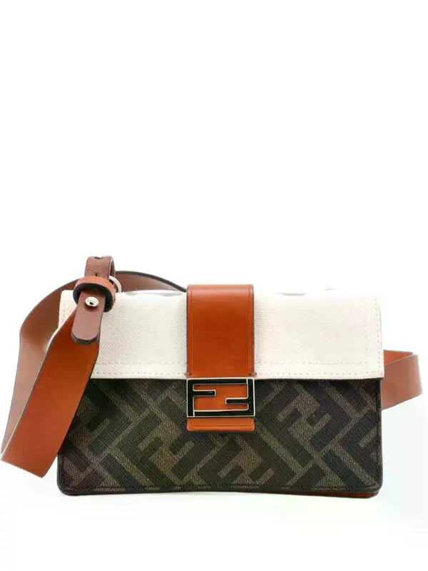 Fendi Baguette Convertible Pouch Canvas With Zucca Coated Canvas Belt Bag - Brown