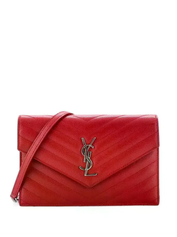 Saint Laurent Classic Monogram Wallet On Chain Matelasse Chevron Leather Small Crossbody Bag - Red