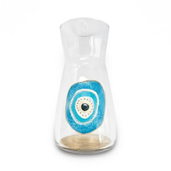CASA DUNIYA Hand-painted Evil Eye Aliya Water Carafe - Blue