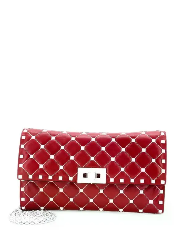 Valentino Garavani Rockstud Spike Wallet On Chain Quilted Leather Small Crossbody Bag - Red