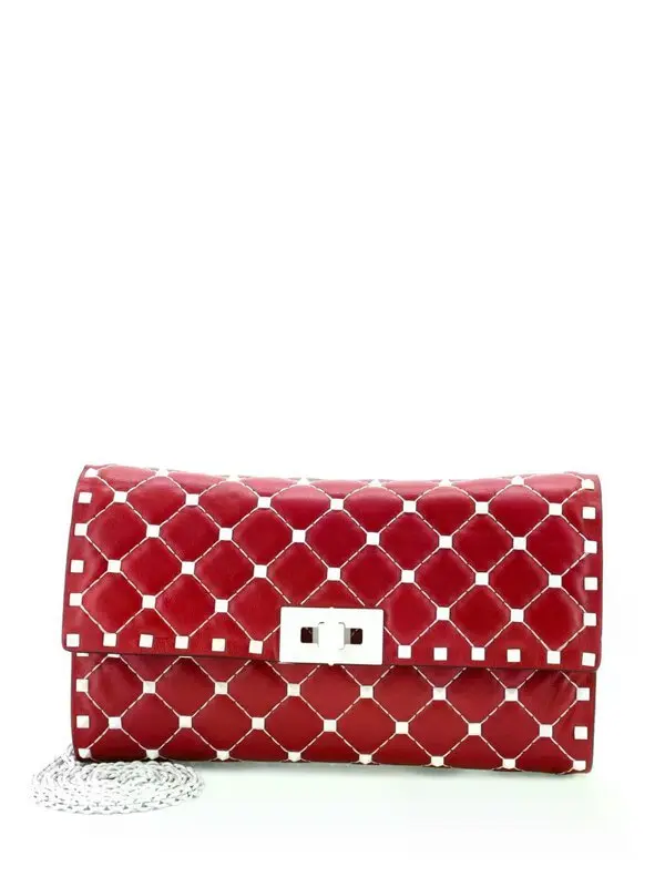Valentino Garavani Rockstud Spike Wallet On Chain Quilted Leather Small Crossbody Bag - Red