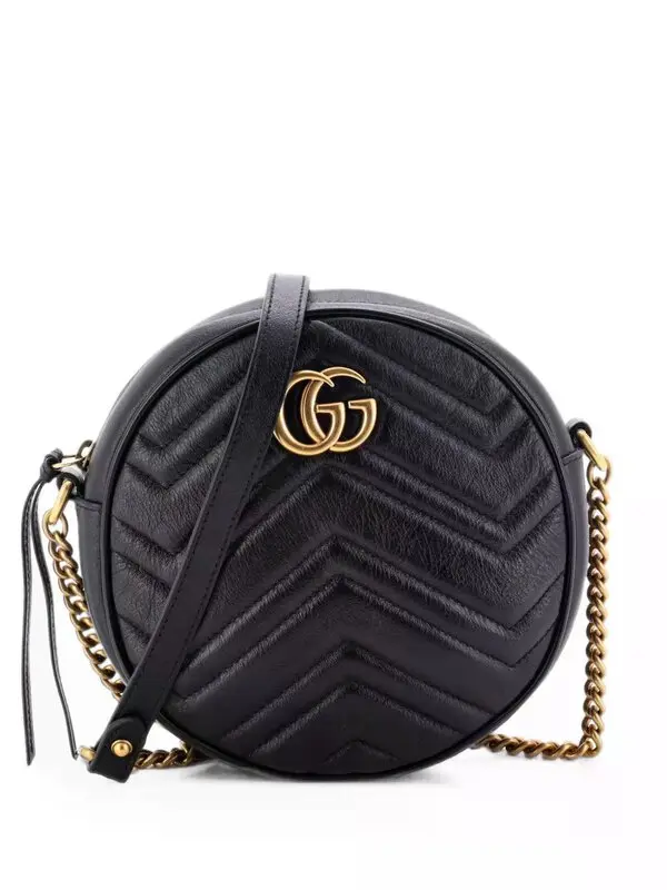 Gucci Gg Marmont Round Shoulder Bag Matelasse Leather Mini Crossbody Bag - Black
