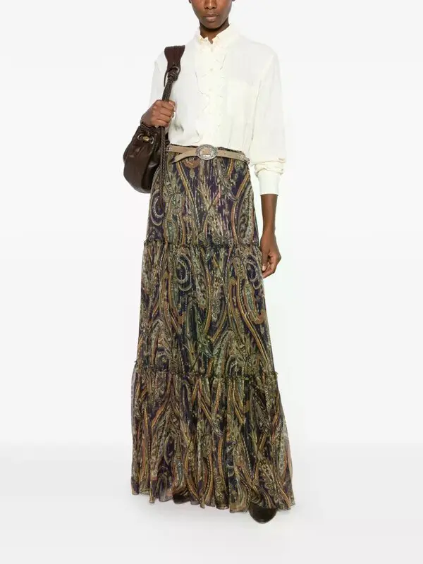 Etro Paisley-print Tiered Maxi Skirt - Blue