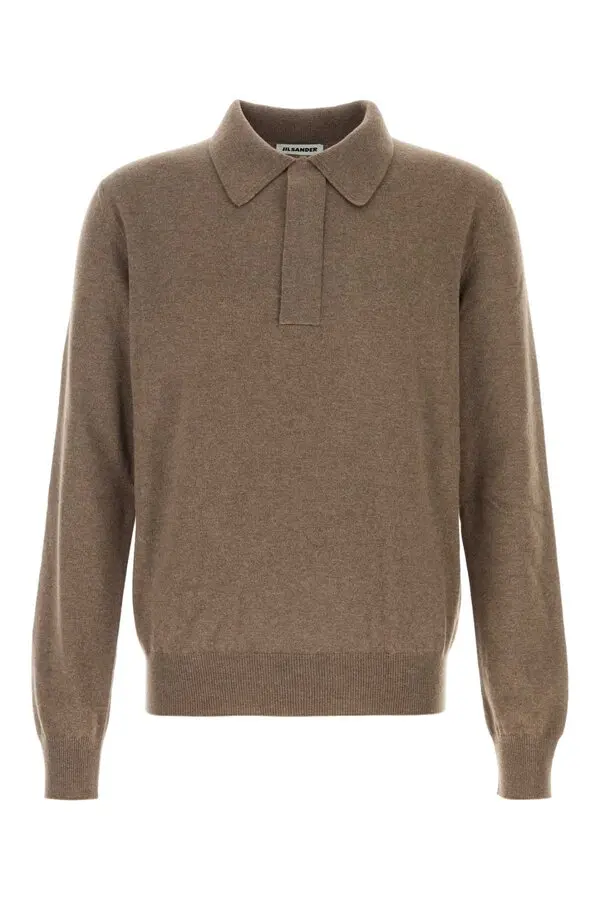 JIL SANDER Mud Wool Polo Shirt - Brown
