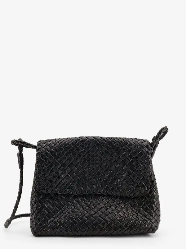 IBELIV Paris Vegetabletanned Leather Crossbody Bag With Woven Pattern - Black