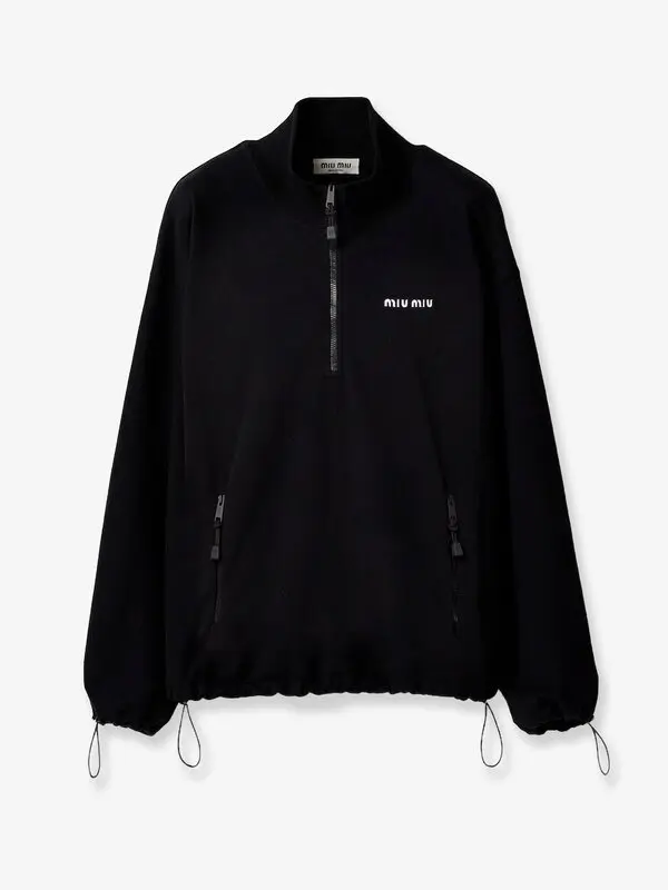 Miu Miu Fleece Sweatshirt With Lettering Logo Embroidery - Black