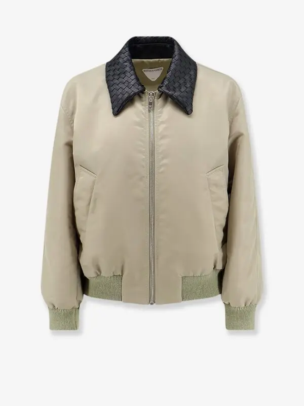 Bottega Veneta Nylon Blouson With Intrecciato Leather Collar