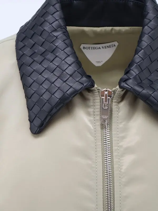 Bottega Veneta Nylon Blouson With Intrecciato Leather Collar