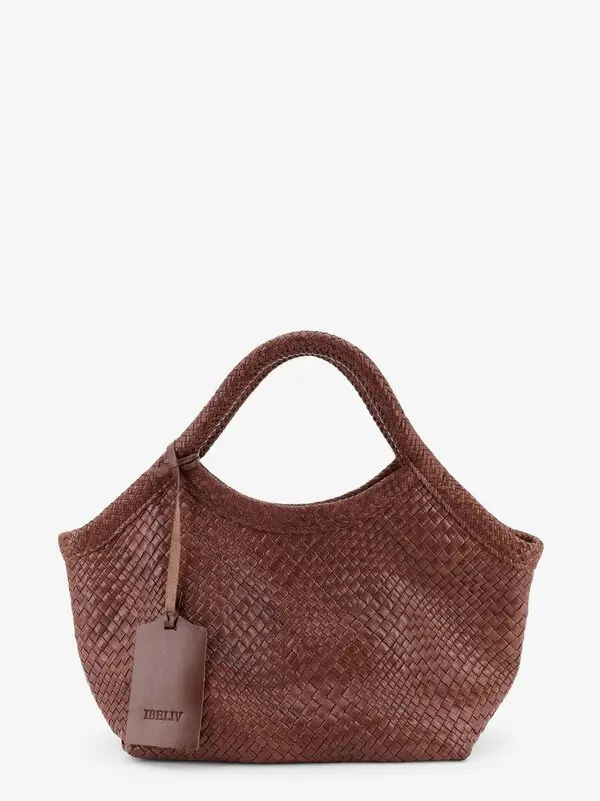 IBELIV Pure Medium Vegetabletanned Leather Handbag With A Woven Pattern - Brown