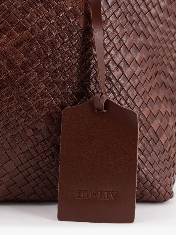 IBELIV Bazika Vegetable Leather Shoulder Bag With Woven Pattern