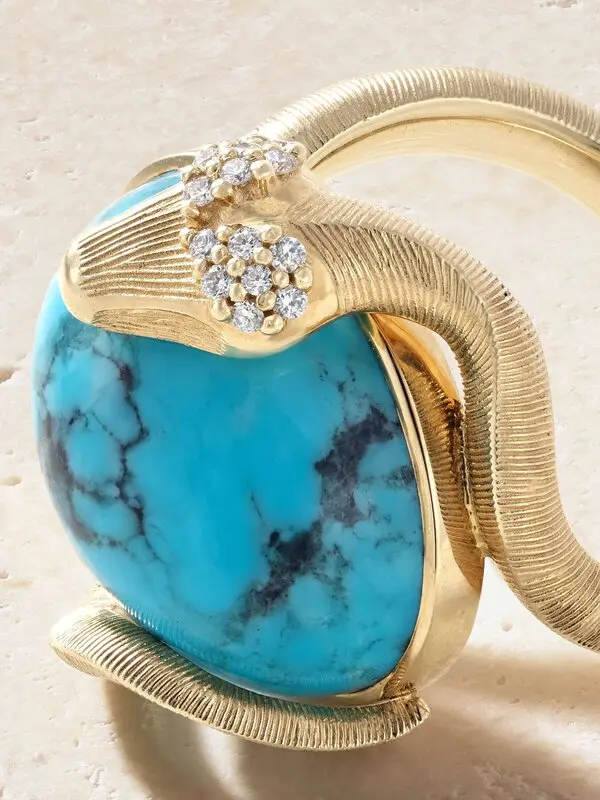 OLE LYNGGAARD COPENHAGEN Snakes 18-karat Gold, Turquoise And Diamond Ring