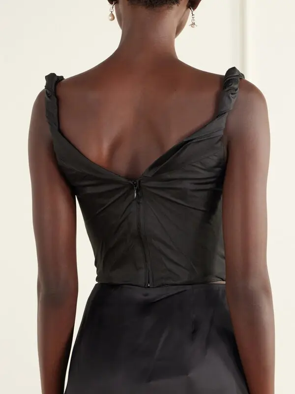 Staud Olivia Draped Silk-dupioni Bustier Top