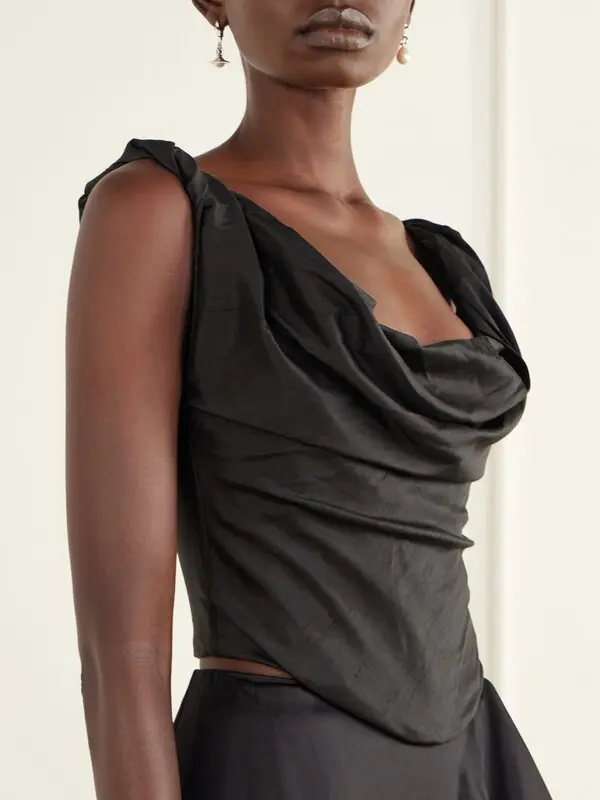 Staud Olivia Draped Silk-dupioni Bustier Top