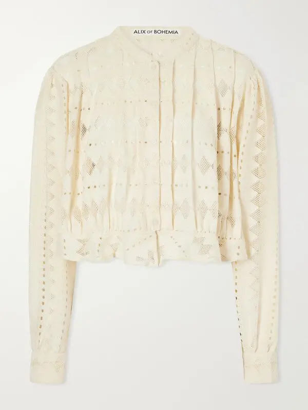 Alix Of Bohemia Ryland Cropped Cotton-corded Lace Blouse - Neutrals