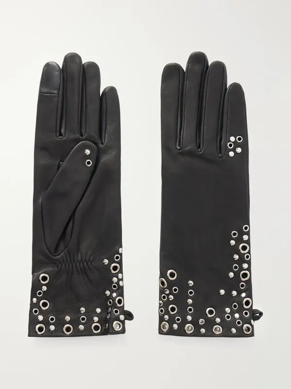 AGNELLE Elfie Embellished Leather Gloves - Black