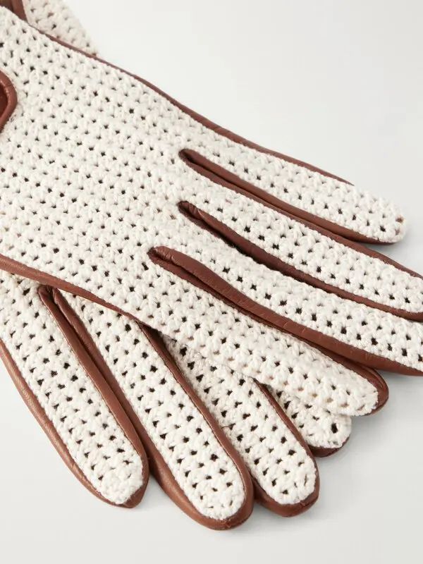AGNELLE Karine Crocheted-cotton And Leather Gloves