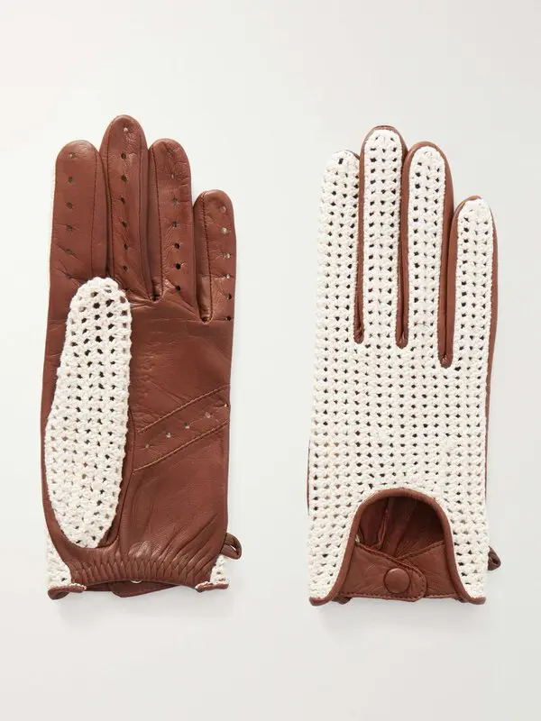 AGNELLE Karine Crocheted-cotton And Leather Gloves