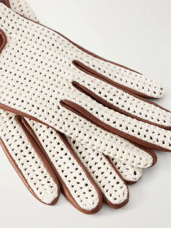 AGNELLE Karine Crocheted-cotton And Leather Gloves
