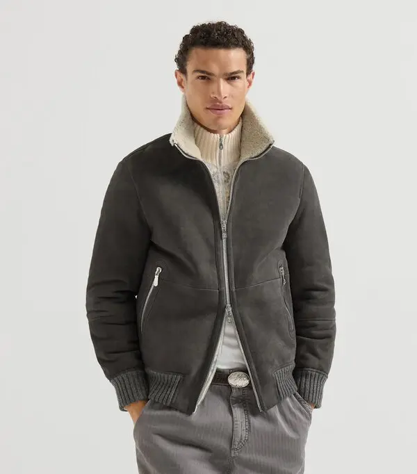 Brunello Cucinelli Suede-shearling Bomber Jacket