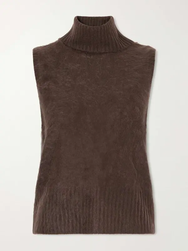 Veronica Beard Mazzy Brushed Cashmere Turtleneck Vest - Brown