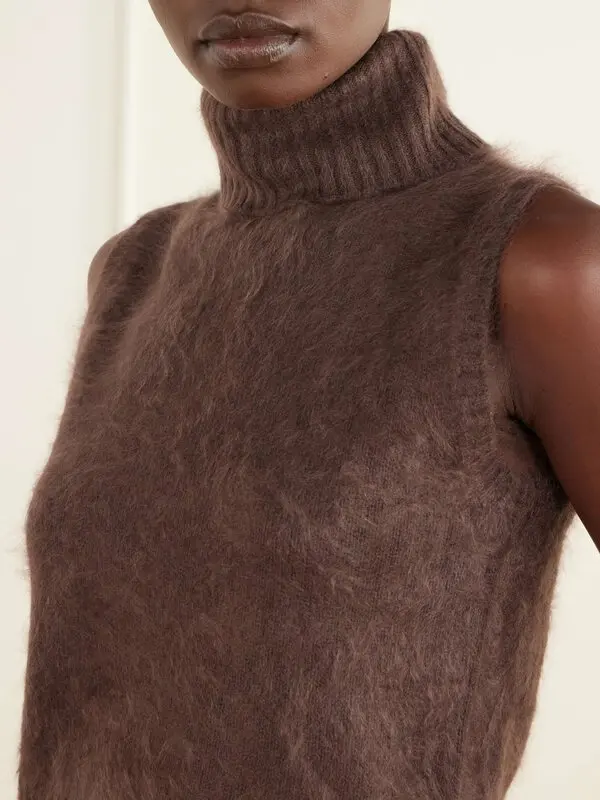Veronica Beard Mazzy Brushed Cashmere Turtleneck Vest - Brown