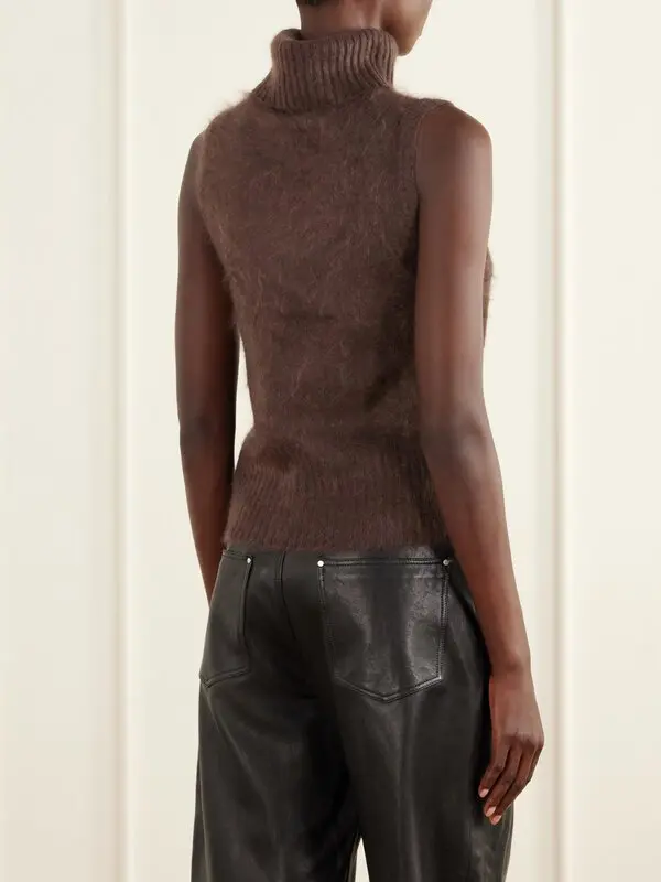 Veronica Beard Mazzy Brushed Cashmere Turtleneck Vest - Brown