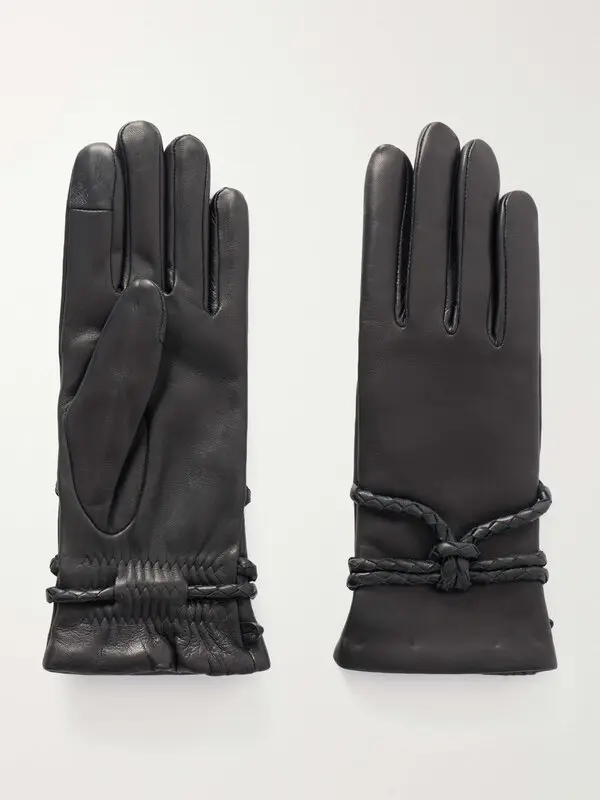 AGNELLE Prune Braided Leather Gloves
