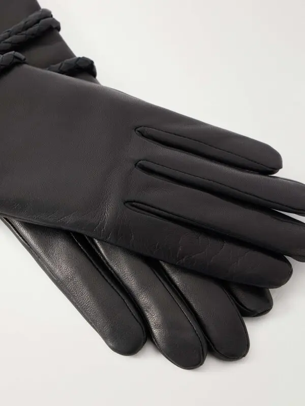 AGNELLE Prune Braided Leather Gloves