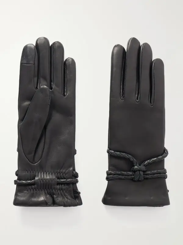 AGNELLE Prune Braid-detailed Leather Gloves - Black