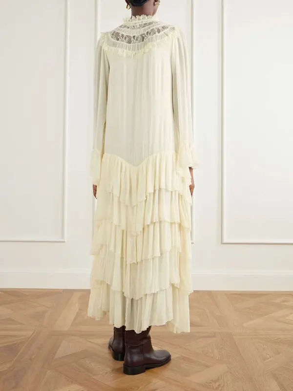 Sea Margaret Ruffled Lace-trimmed Chiffon Maxi Dress