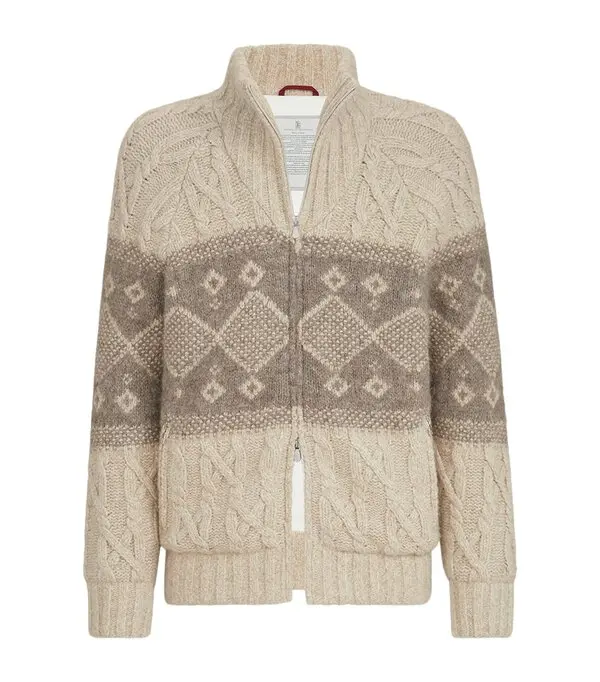 Brunello Cucinelli Virgin Wool-silk-cashmere Cable-knit Down Jacket