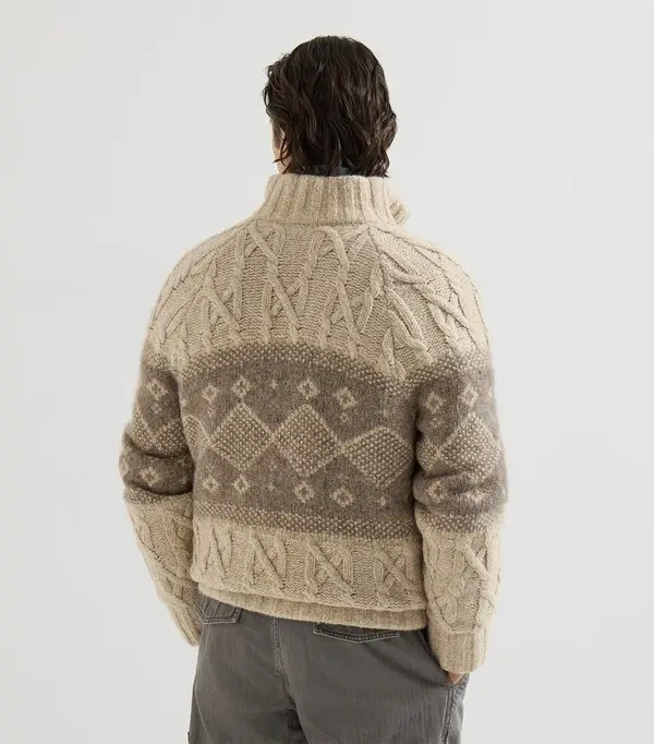 Brunello Cucinelli Virgin Wool-silk-cashmere Cable-knit Down Jacket