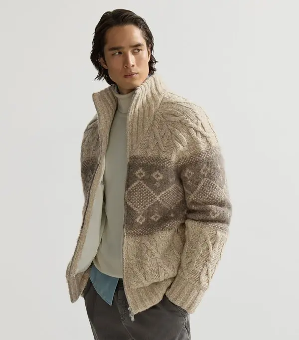 Brunello Cucinelli Virgin Wool-silk-cashmere Cable-knit Down Jacket