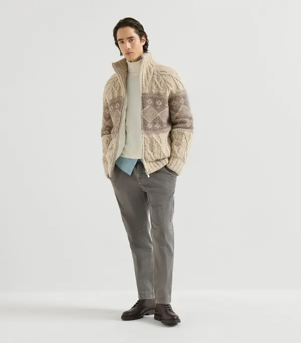 Brunello Cucinelli Virgin Wool-silk-cashmere Cable-knit Down Jacket